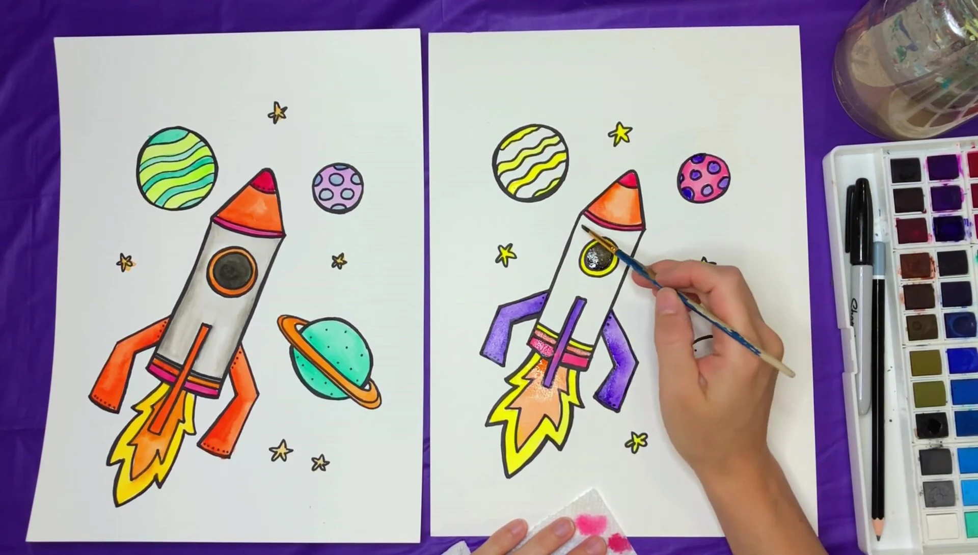 Easy Watercolor Rocket Ship Painting Tutorial for Beginners